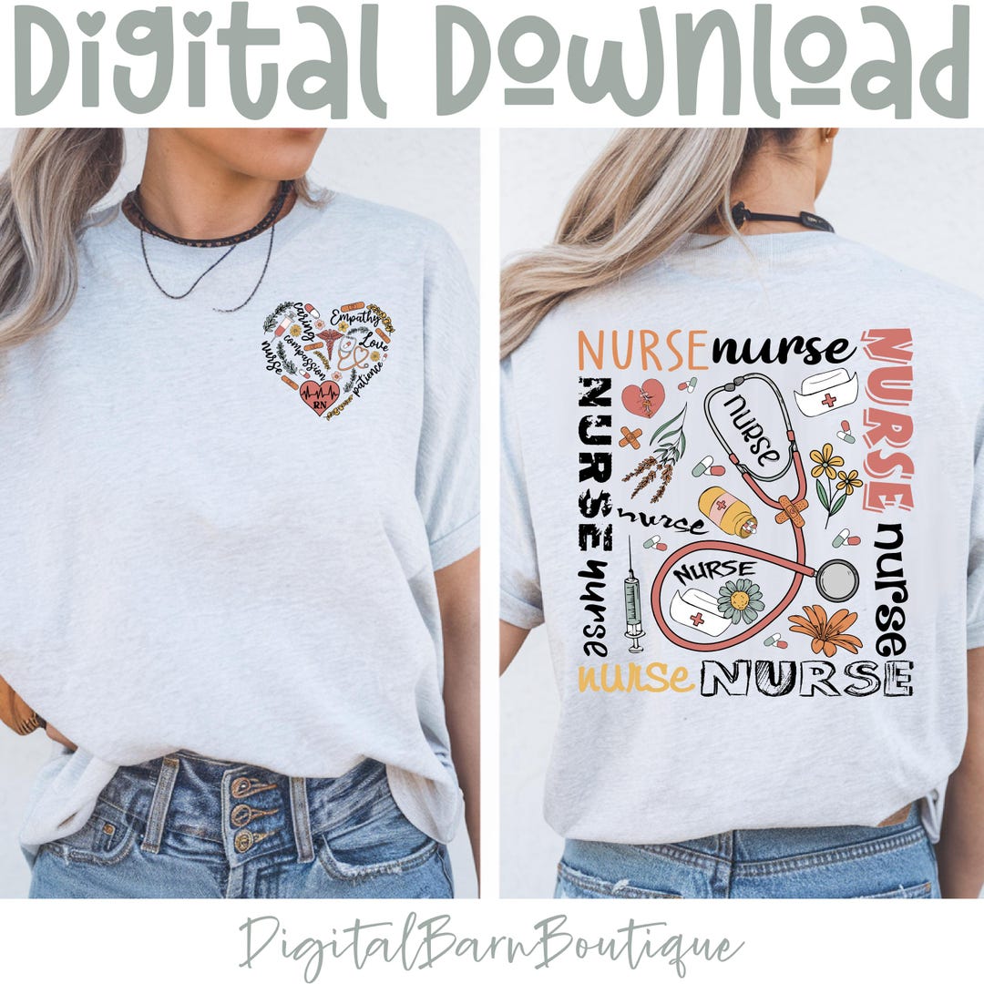 Nurse Clipart Bundle PNG SVG, Cute RN Heart Stethoscope, Retro Nurse ...