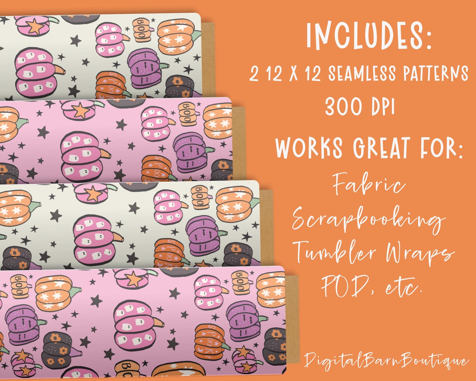 Spooky Pumpkin Seamless Pattern Bundle With BOO, Ghosts & Stars | JPG ...