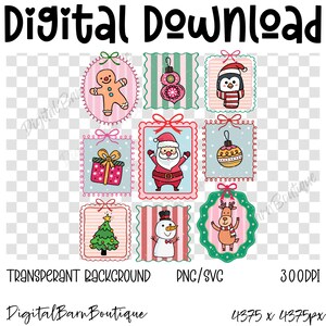Christmas Tags SVG PNG | Cute Holiday Gift Tag Bundle | Santa, Penguin ...