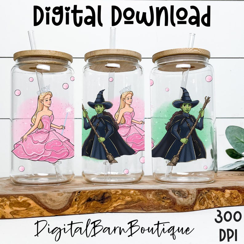 Glinda & Elphaba Cup Wrap PNG: Pastel Halloween Tumbler Sublimation ...