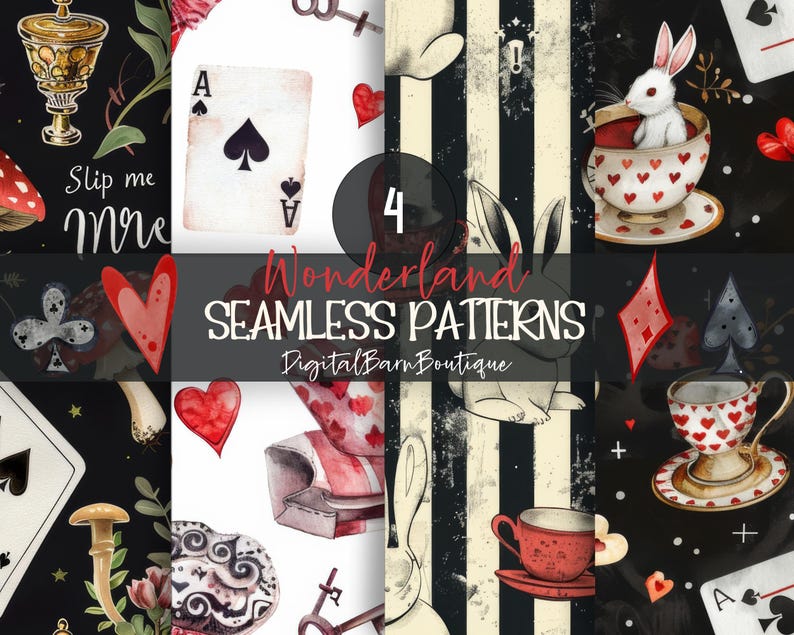 Alice in Wonderland Seamless Pattern Bundle: Tea Party Digital Paper ...