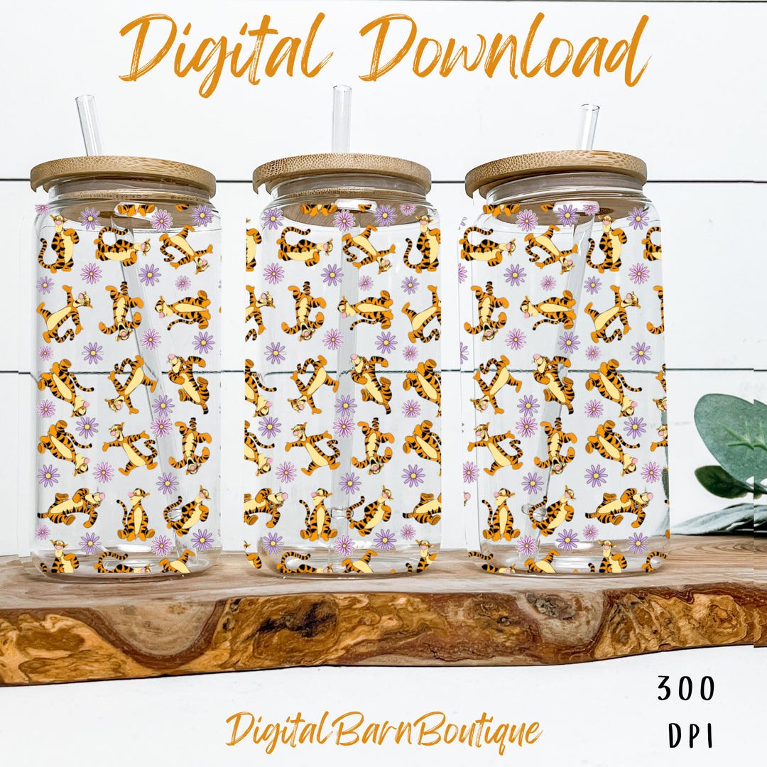 Tigger Floral Mug Wrap PNG, Cute Tiger Mug Design, 15 Oz Sublimation ...