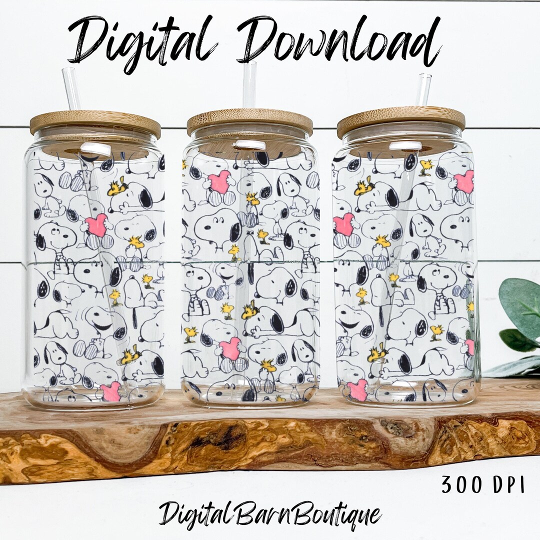 Snoopy & Woodstock Doodle Cup Wrap, Cute Pink Heart Tumbler Wrap PNG ...