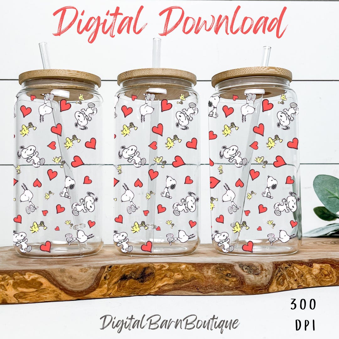 Snoopy and Woodstock Mug Wrap PNG, Cute Hearts Valentine Design, 300 ...
