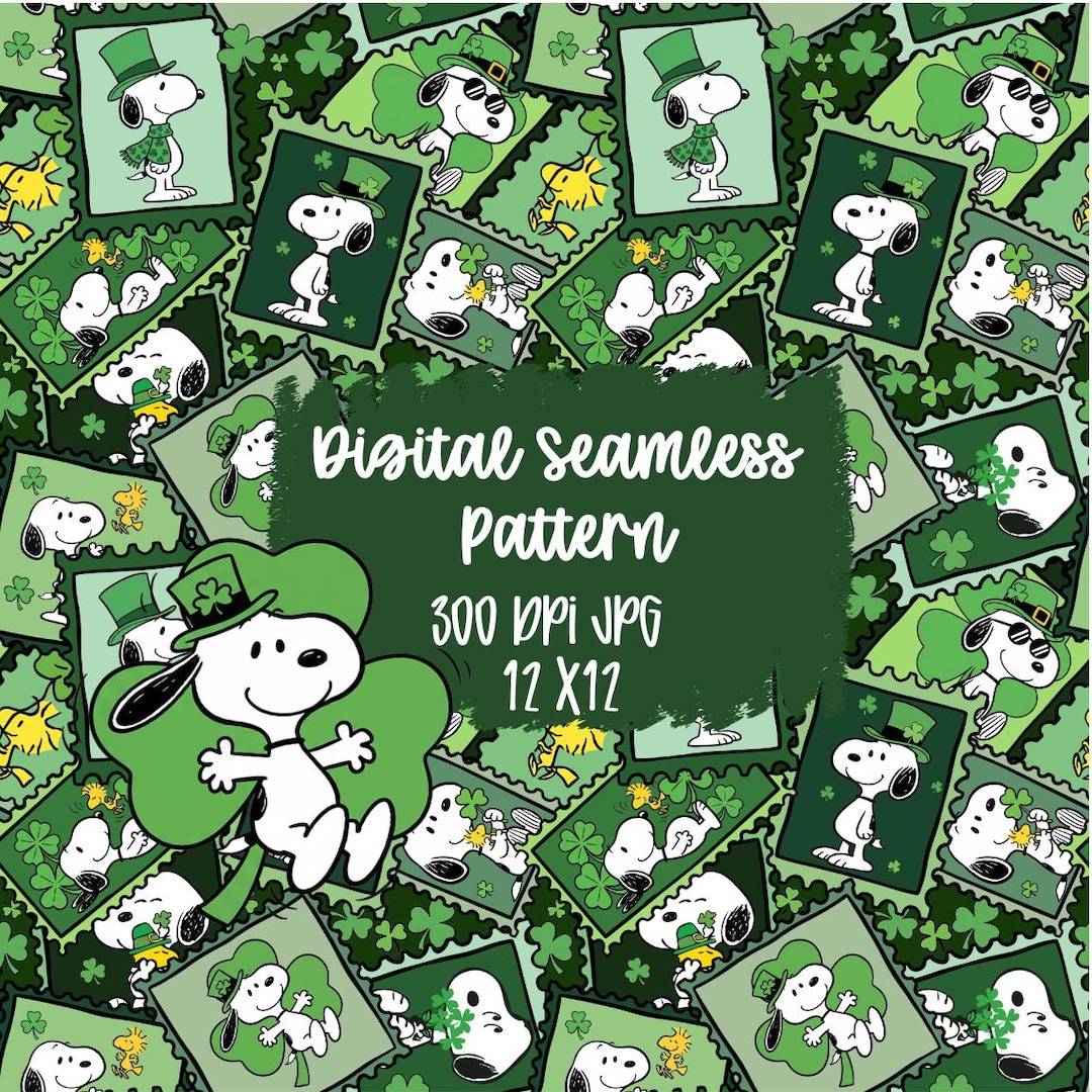 Snoopy St Patrick's Day Seamless Pattern | Green Clover Print (digital ...
