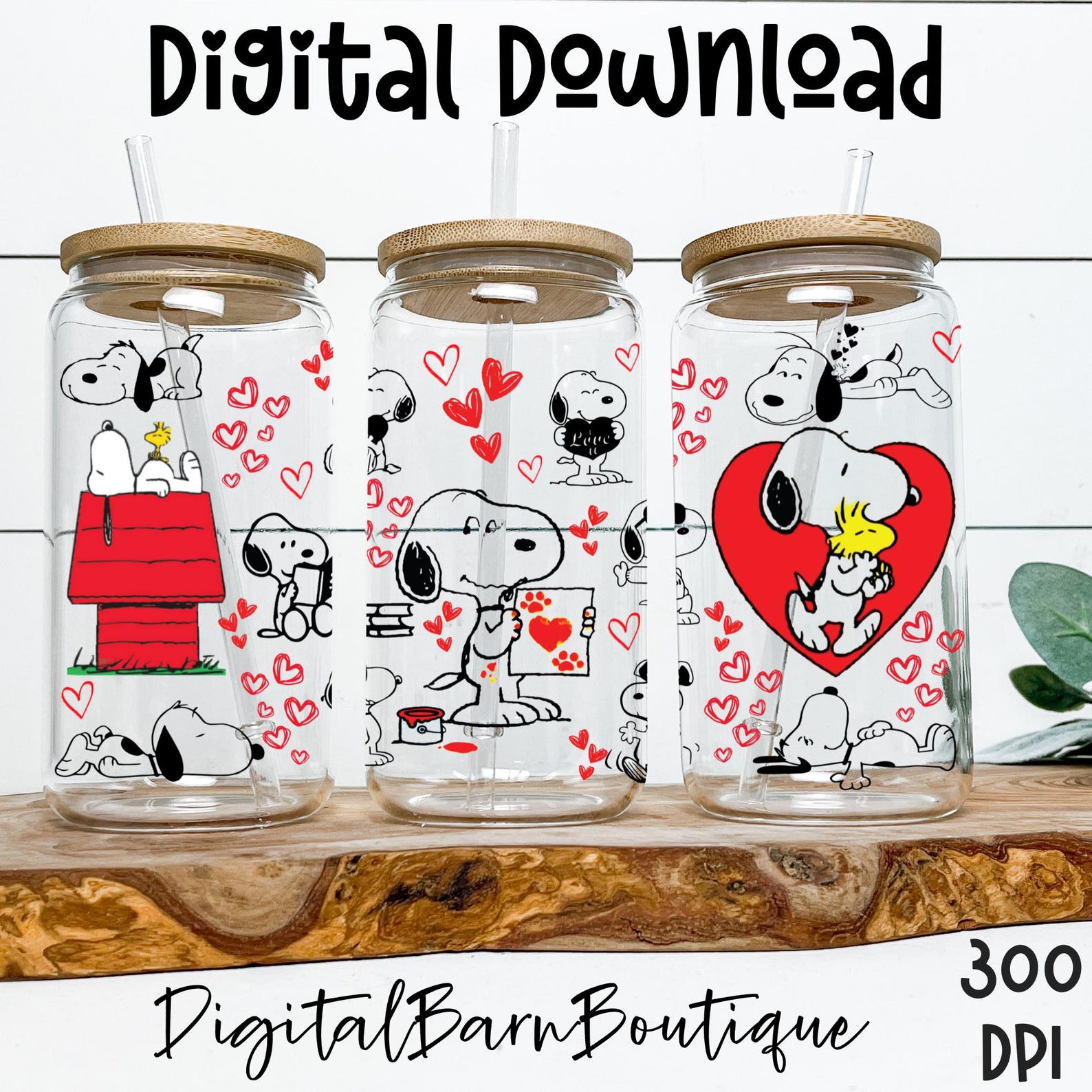 Snoopy & Woodstock Valentine Cup Wrap, PNG Sublimation Design (digital ...