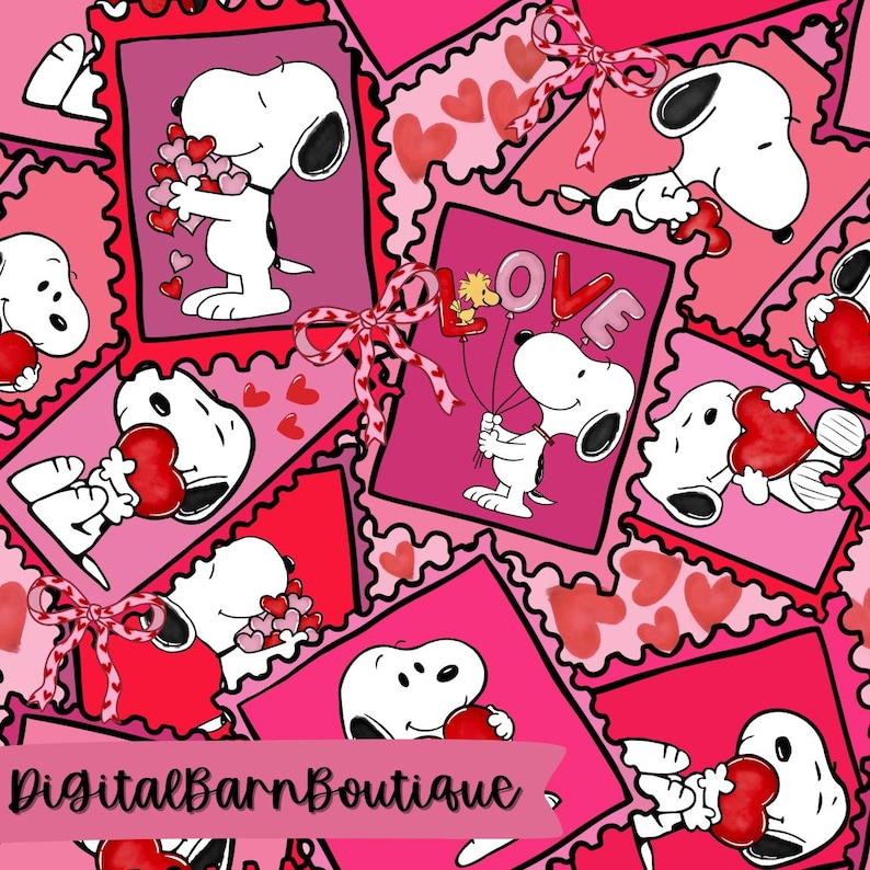 Valentine Snoopy Seamless Pattern, Heart Fabric, Love, Dog, Digital ...