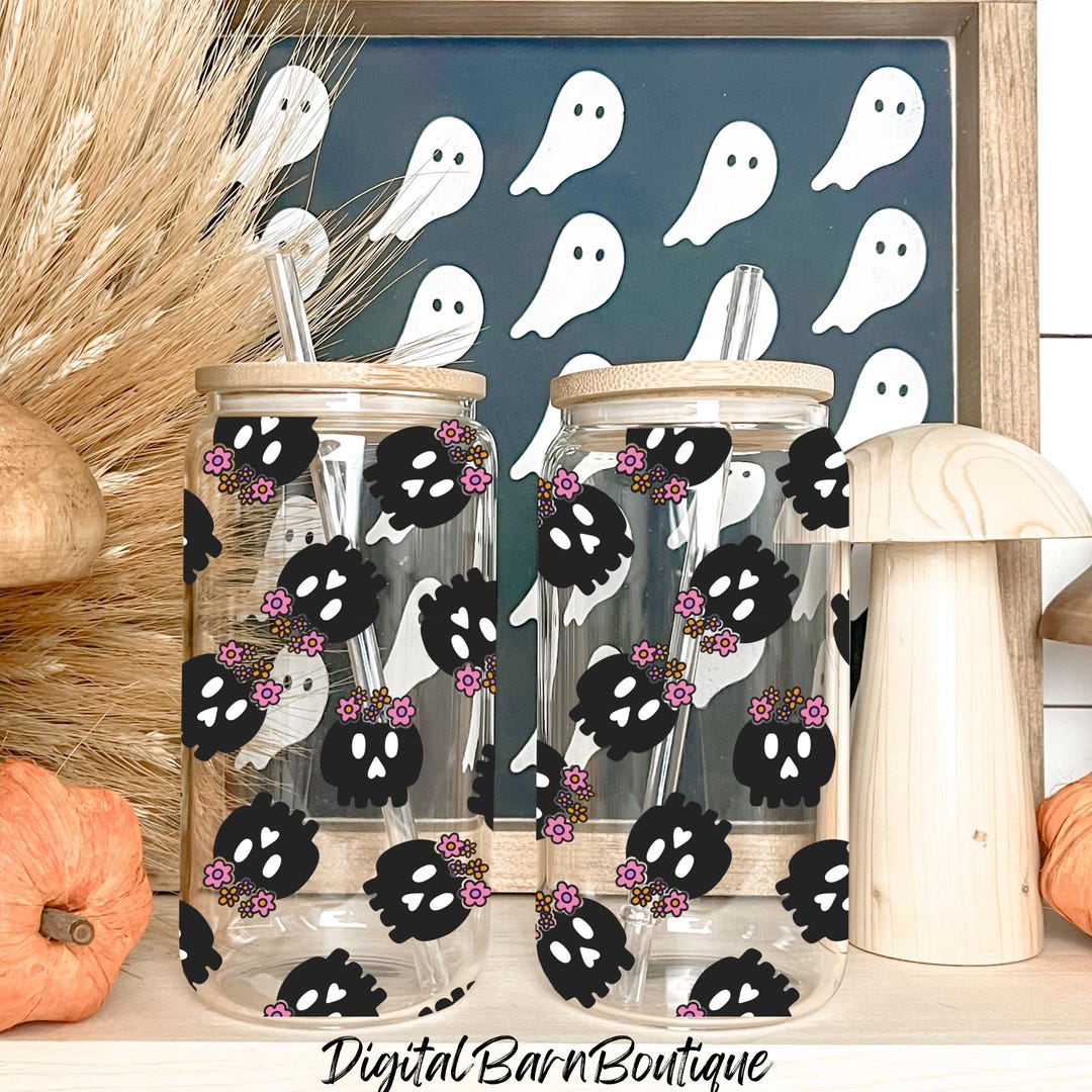Cute Skull Seamless Pattern Wrap | Halloween Floral Skull PNG Digital ...