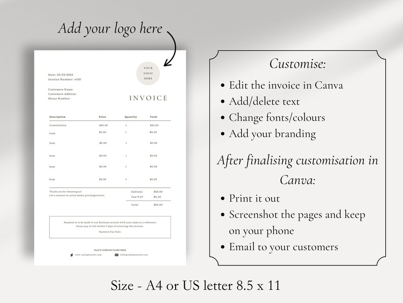 Editable Invoice Template for Small Business | Canva & Printable PDF ...