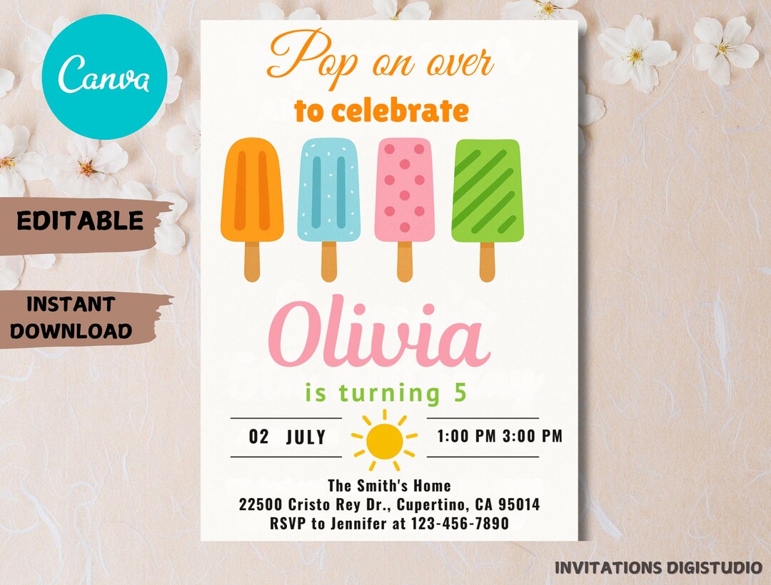 Editable Popsicle Birthday Invitation: Summer Party Template (PDF Print ...