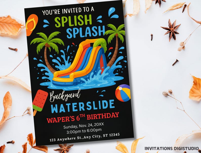 Waterslide Birthday Invitation: Summer Pool Party Evite (canva Template ...