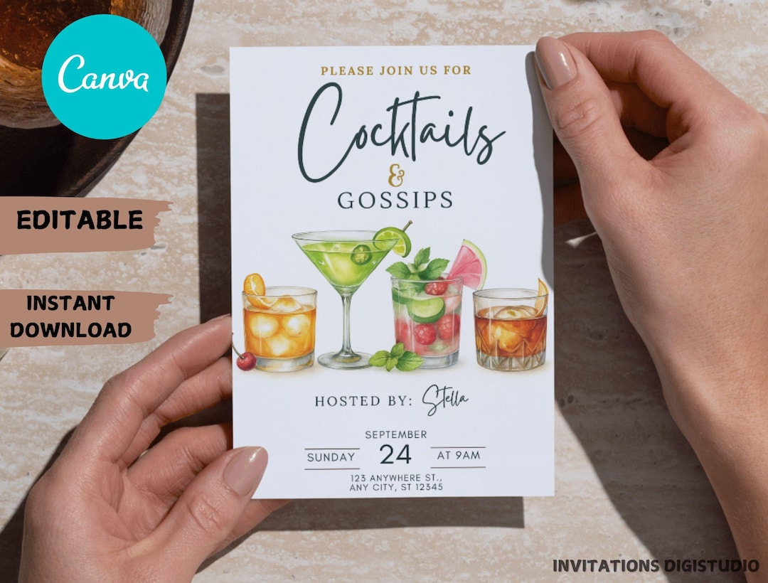 Editable Cocktails and Conversations, Adult Invite, Cocktail Party ...