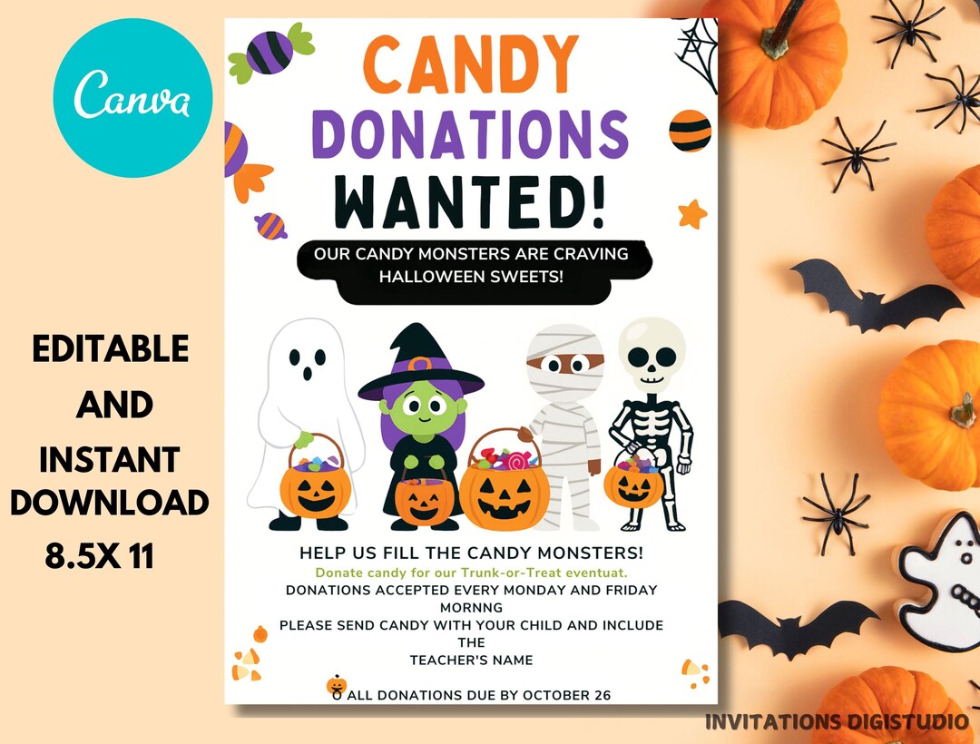 Editable Candy Donation Flyer Template for Trunk or Treat Halloween ...