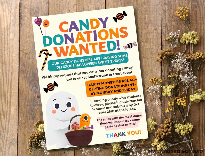 Editable Candy Donation Flyer Template for Trunk or Treat Halloween ...