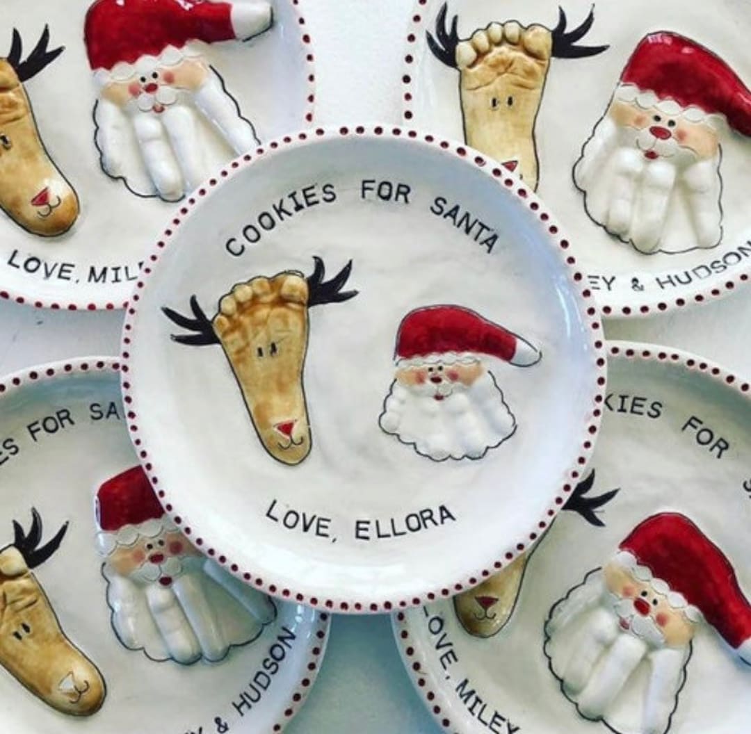 Personalized Handprint Christmas Cookie Plate Handprint Plate Personalized Christmas Plate Baby ...