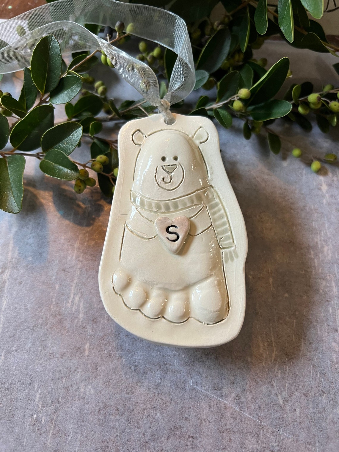 Baby Footprint Ornament Footprint Bear Ornament Kids - Etsy