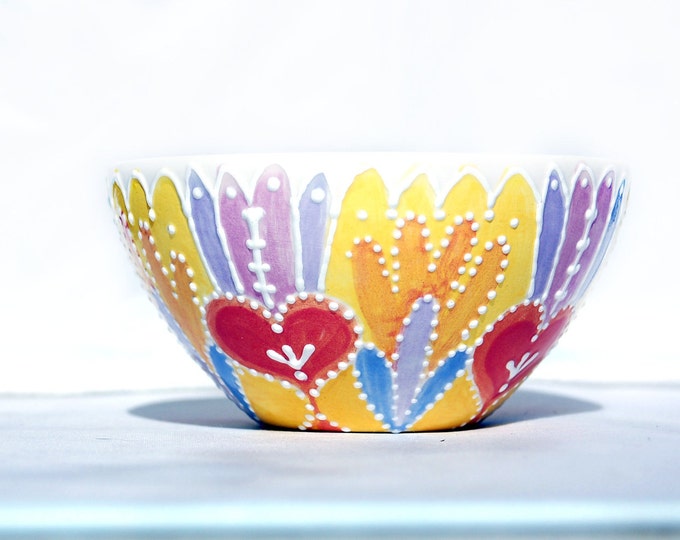 Bright Bowl in Yellow, Orange, Pinks and Purples - Etsy