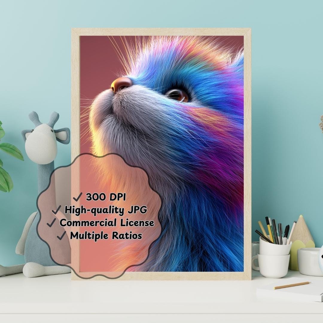 Artistic Cat Portrait Printable – Colorful Side Profile Cat Art – Warm ...