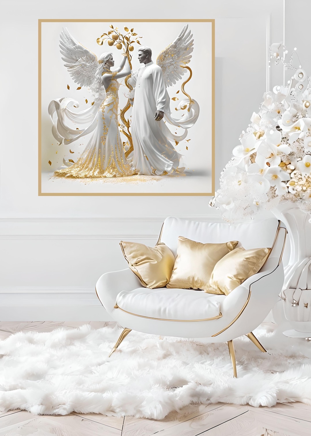 Adam and Eve Wall Art – White and Gold Digital Prints | Eve’s ...