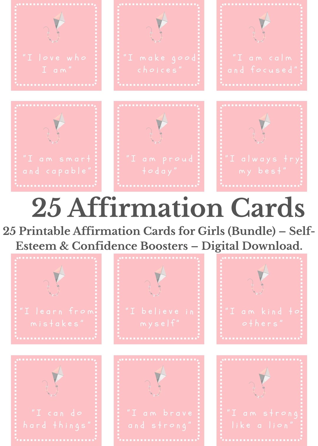 Affirmation Cards for Girls Setful of 25 (bundle) – Digital Download ...