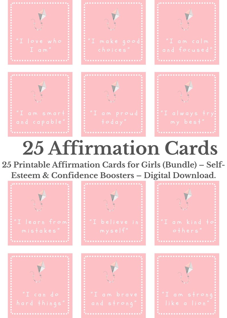 Buy 25 Printable Affirmation Cards for Girls (bundle) – Self-esteem ...