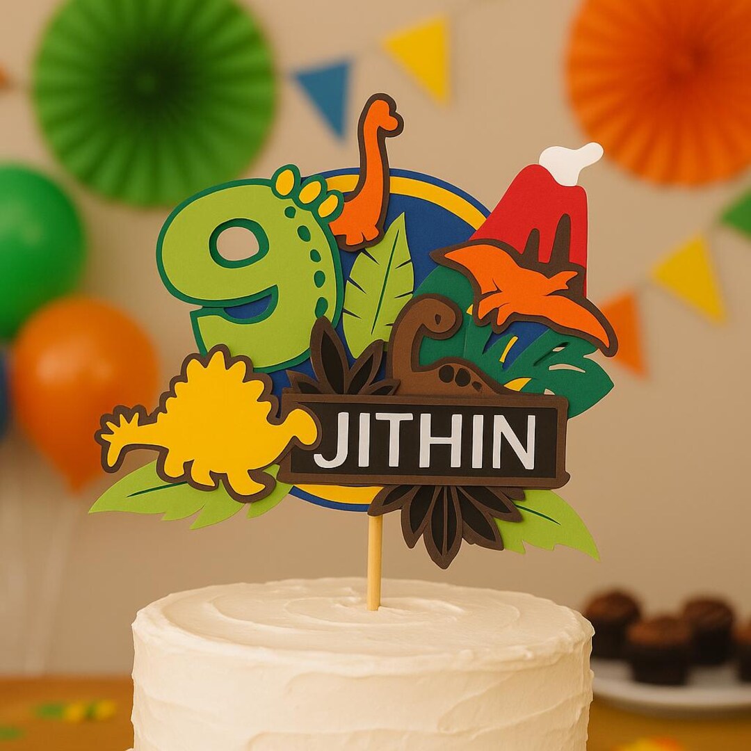 Personalized Dinosaur Cake Topper: Jungle Volcano Party Decor - Etsy