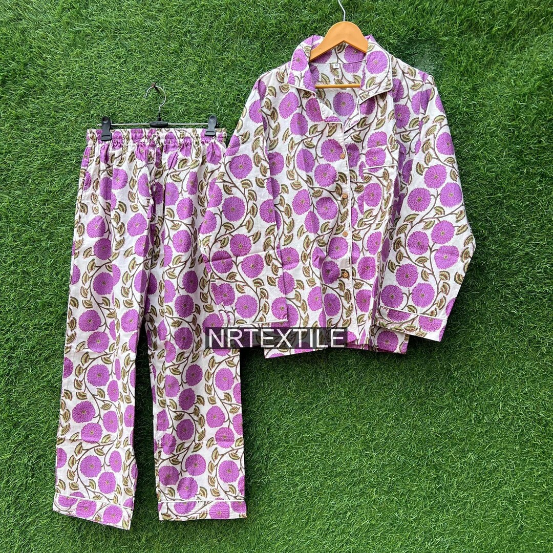 Handmade Indian Cotton Pajama Set: Floral Print Women's Nightwear - Etsy
