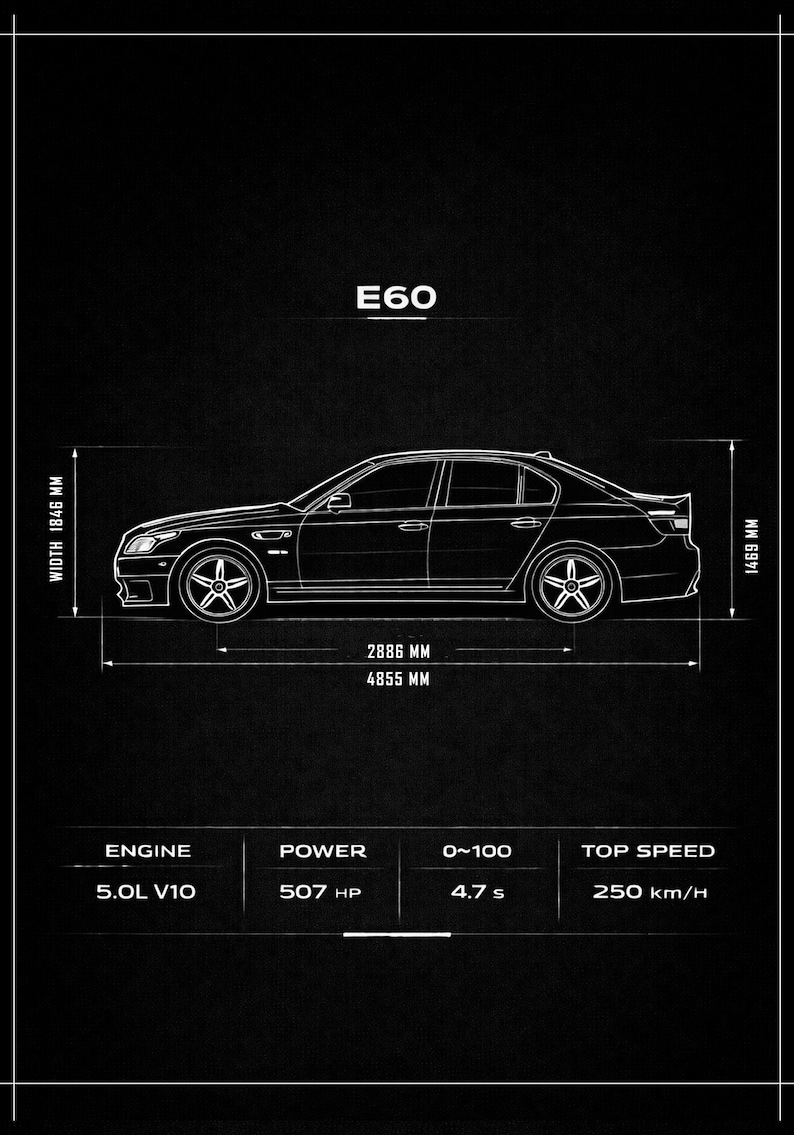 BMW M5 E60 Blueprint Art | Supercar Wall Decor | Performance Poster - Etsy