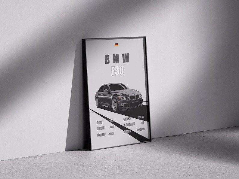 BMW F30 Poster – Black Sports Sedan Digital Print, German Car Wall Art ...