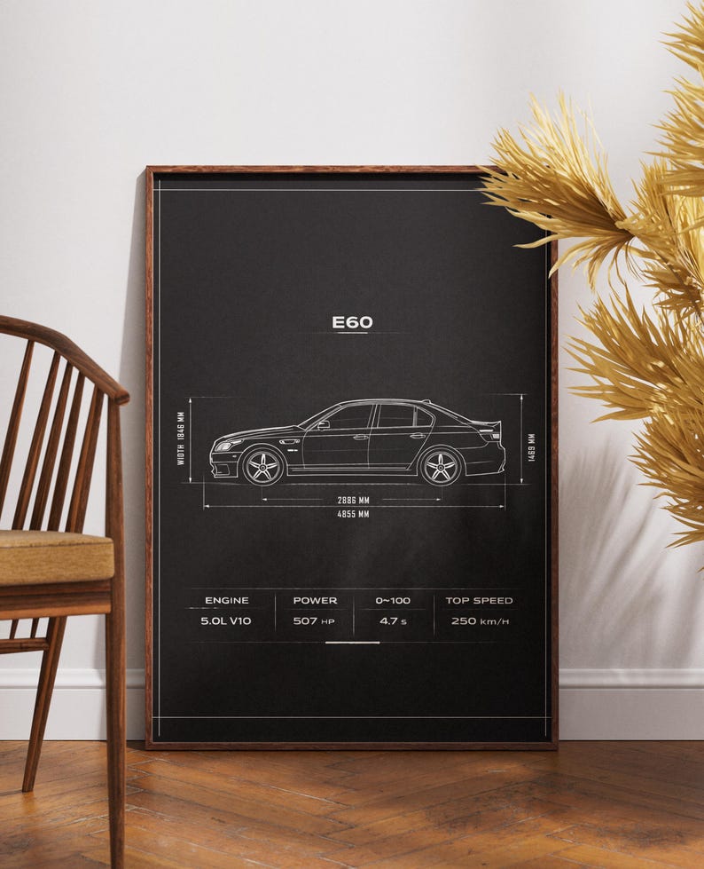 BMW M5 E60 Blueprint Art | Supercar Wall Decor | Performance Poster - Etsy