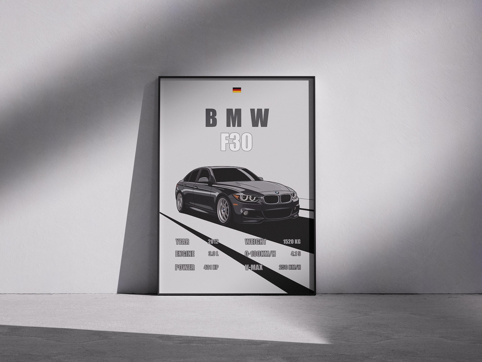 BMW F30 Poster – Black Sports Sedan Digital Print, German Car Wall Art ...
