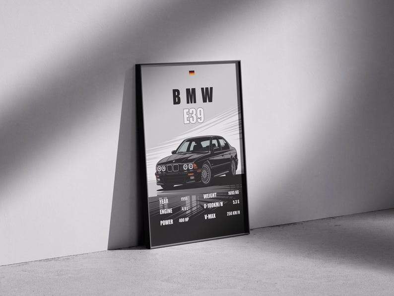 Black BMW E39 Poster: M5 Style Euro Car Art (digital Download A1 Size ...