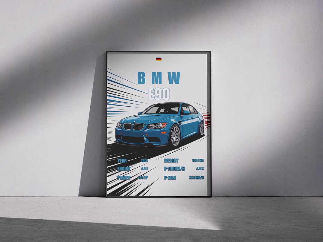 BMW M3 E90 Blue Digital Poster, Sports Sedan Car Wall Art, M Power ...