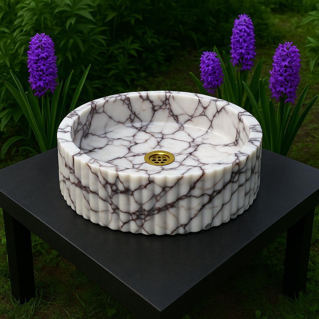 Calacatta Viola Marble Round Vessel Sink - Handcrafted Natural Stone ...