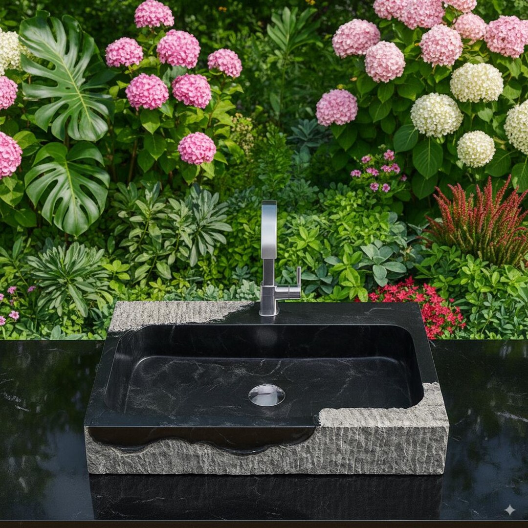 Handmade Black Basalt Marble Sink – Chiseled Edge Stone Basin - Etsy