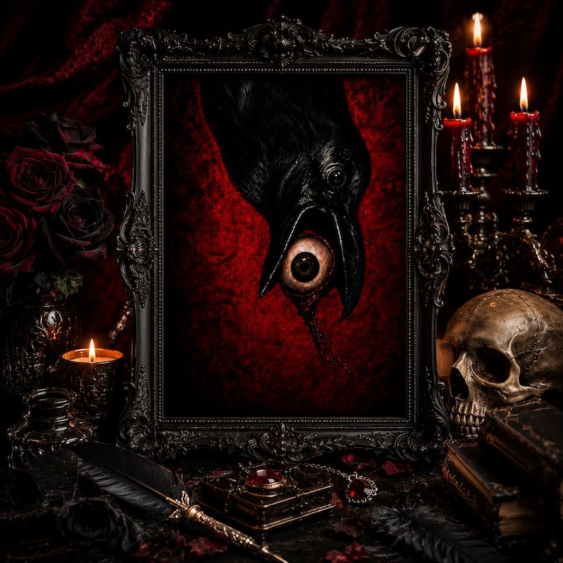 Gothic Raven Artwork, Dark Academia Crow Print, Macabre Horror Decor ...