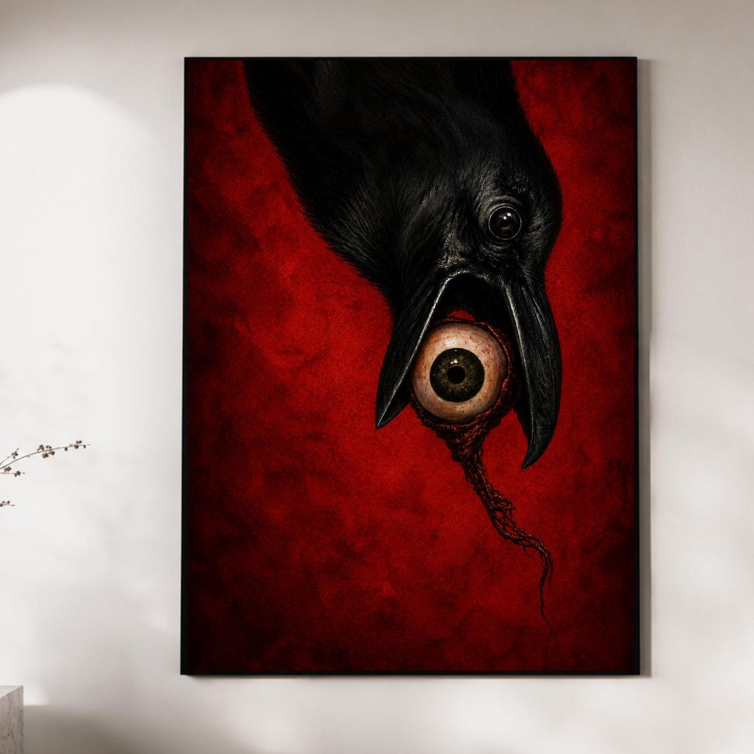 Gothic Raven Artwork, Dark Academia Crow Print, Macabre Horror Decor ...