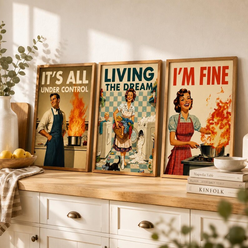 Retro Kitchen Humor Prints, Mid-century Style Wall Art Set (3 Prints ...