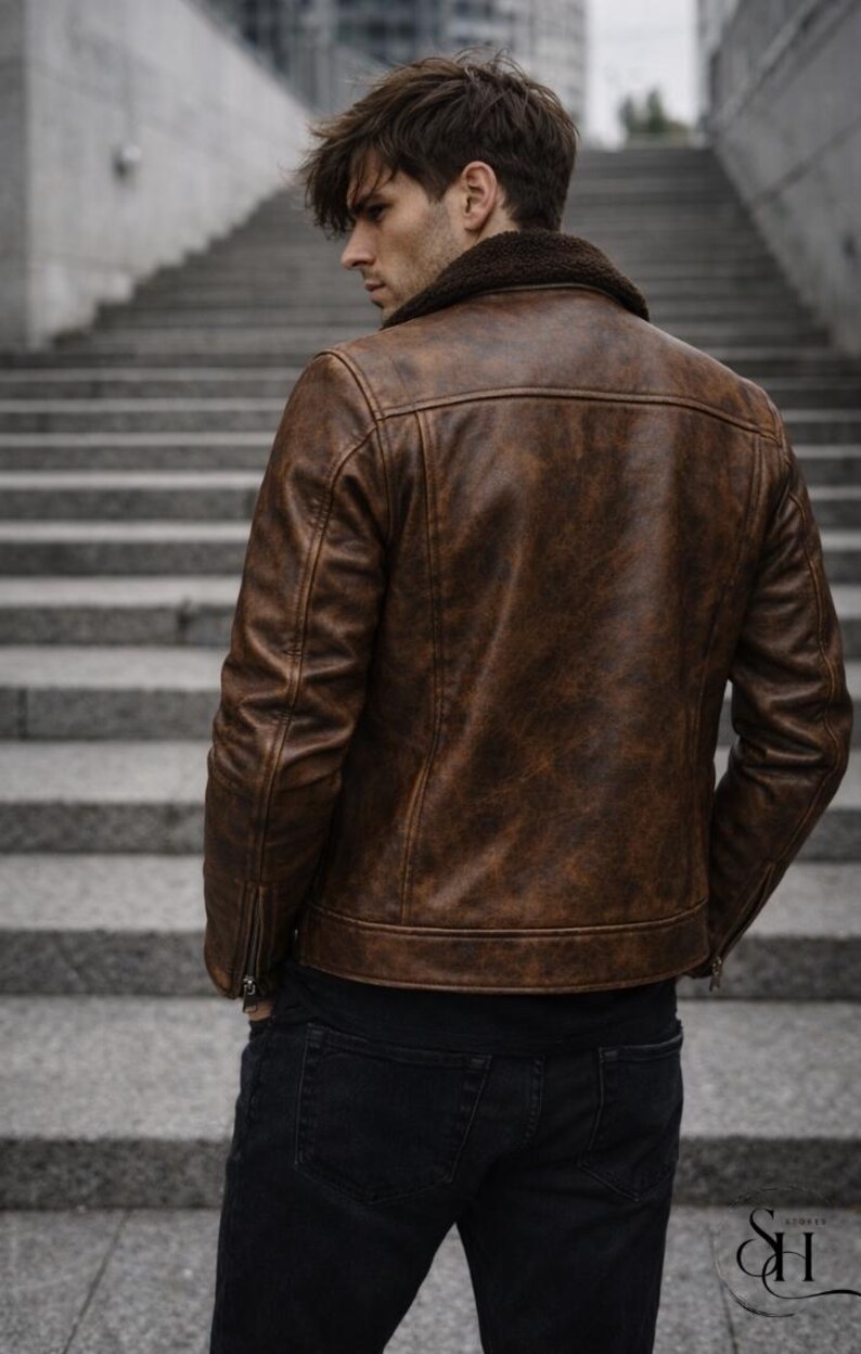 Men’s Shearling Leather Flight Jacket, Real Sheepskin Vintage Aviator ...