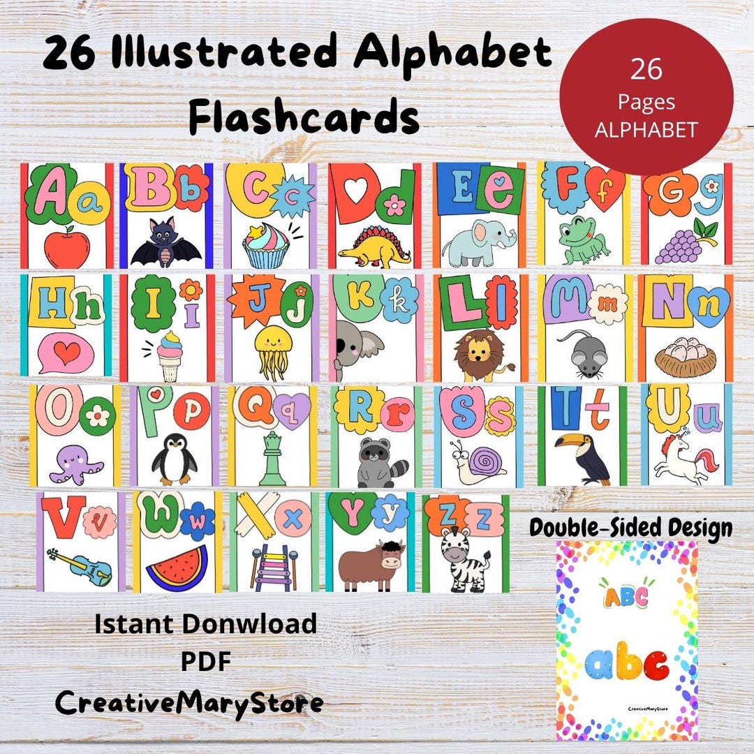 26 Illustrated Alphabet Flashcards | Printable ABC Learning Set ...