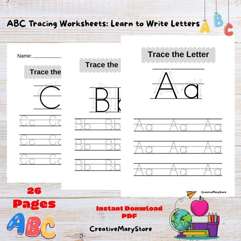 ABC Tracing Worksheets | Learn to Write Letters Uppercase & Lowercase ...