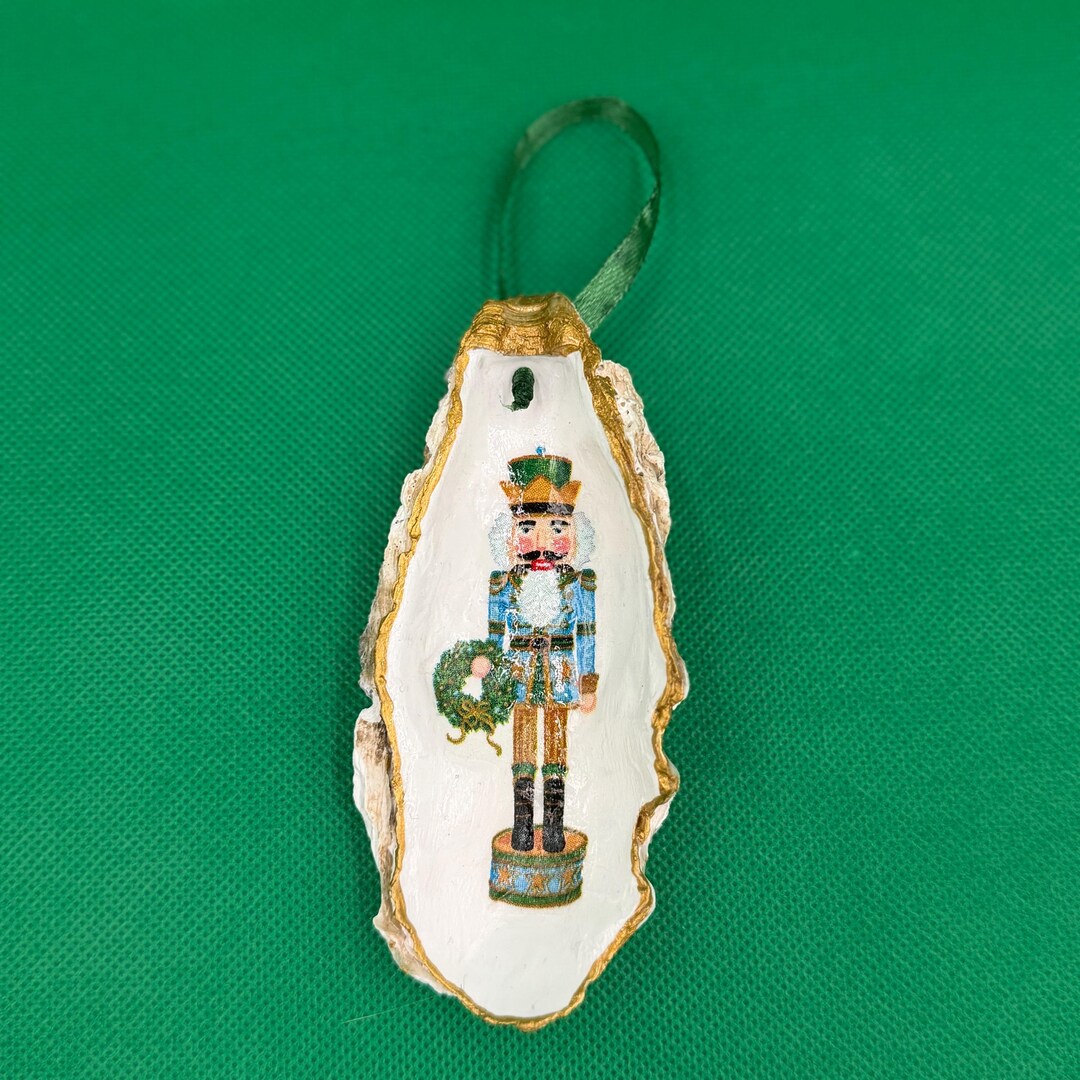 Handcrafted Nutcracker Oyster Shell Christmas Ornament – Blue & Gold ...