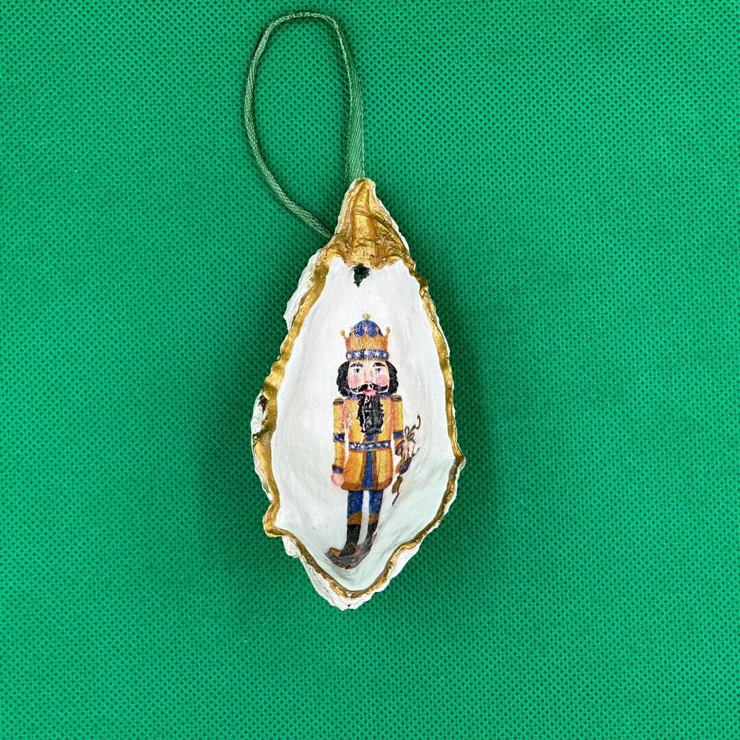 Handcrafted Blue & Gold Nutcracker Oyster Shell Christmas Ornament - Etsy