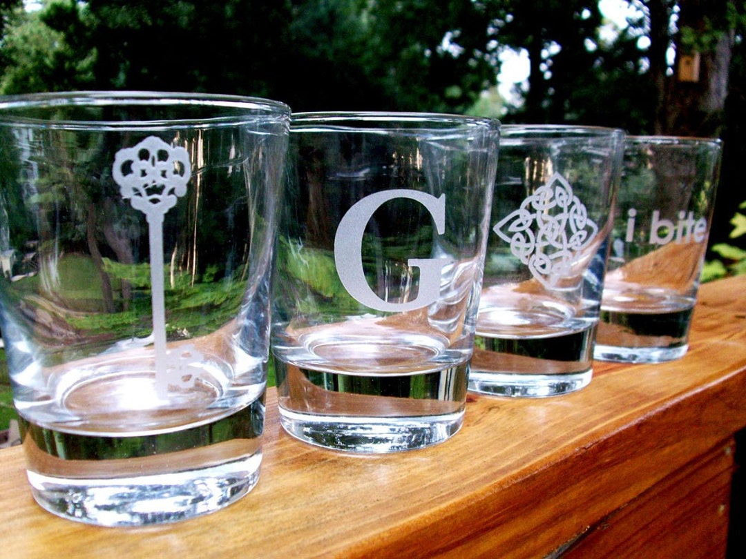 Skeleton Key Whiskey Cocktail Old Fashioned Glass - Hand Etched - GREAT ...