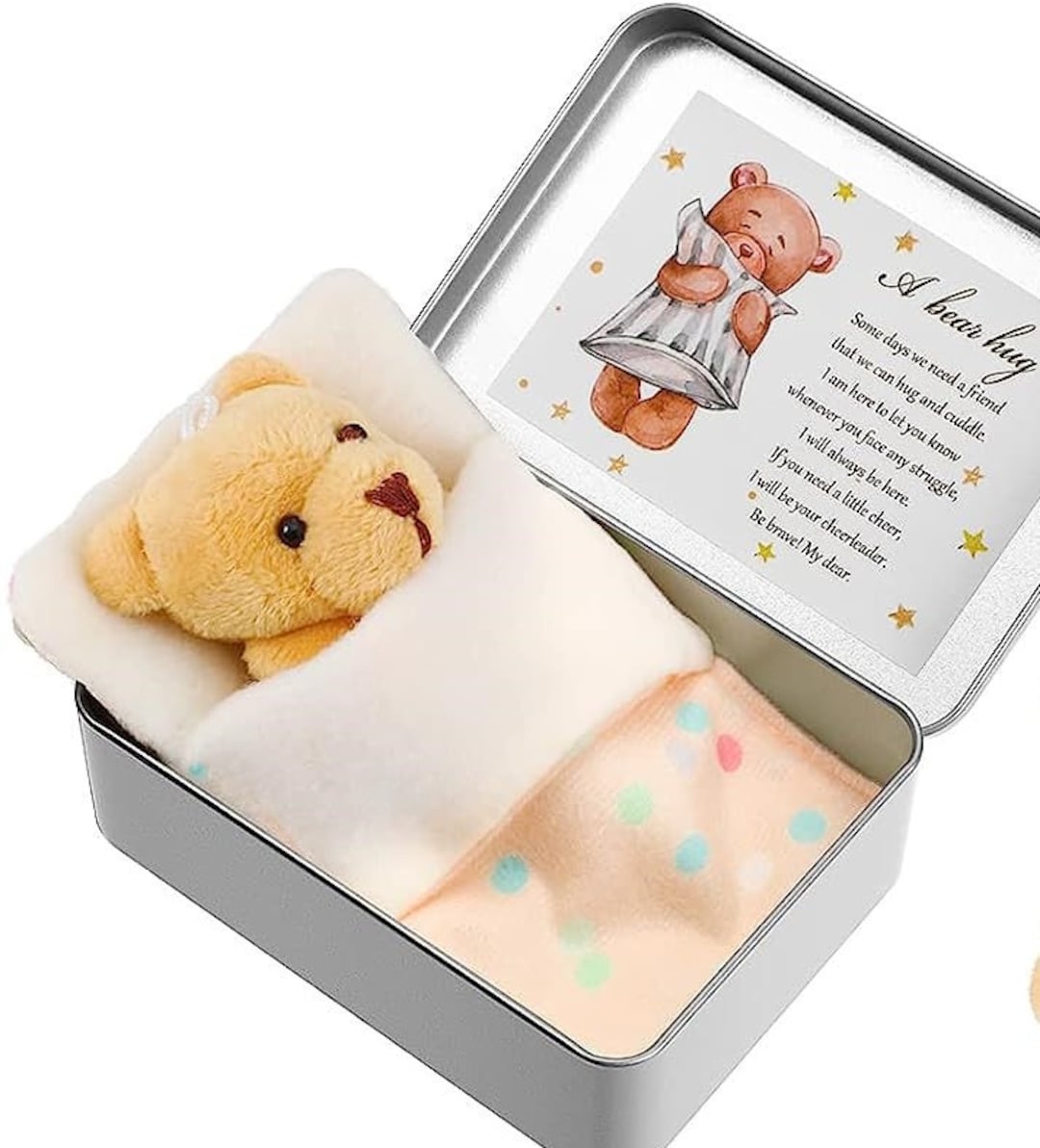 Teddy Bear in a Tin, Small, Poseable, Plush, Gift Idea, Miniatures, 3.5 ...