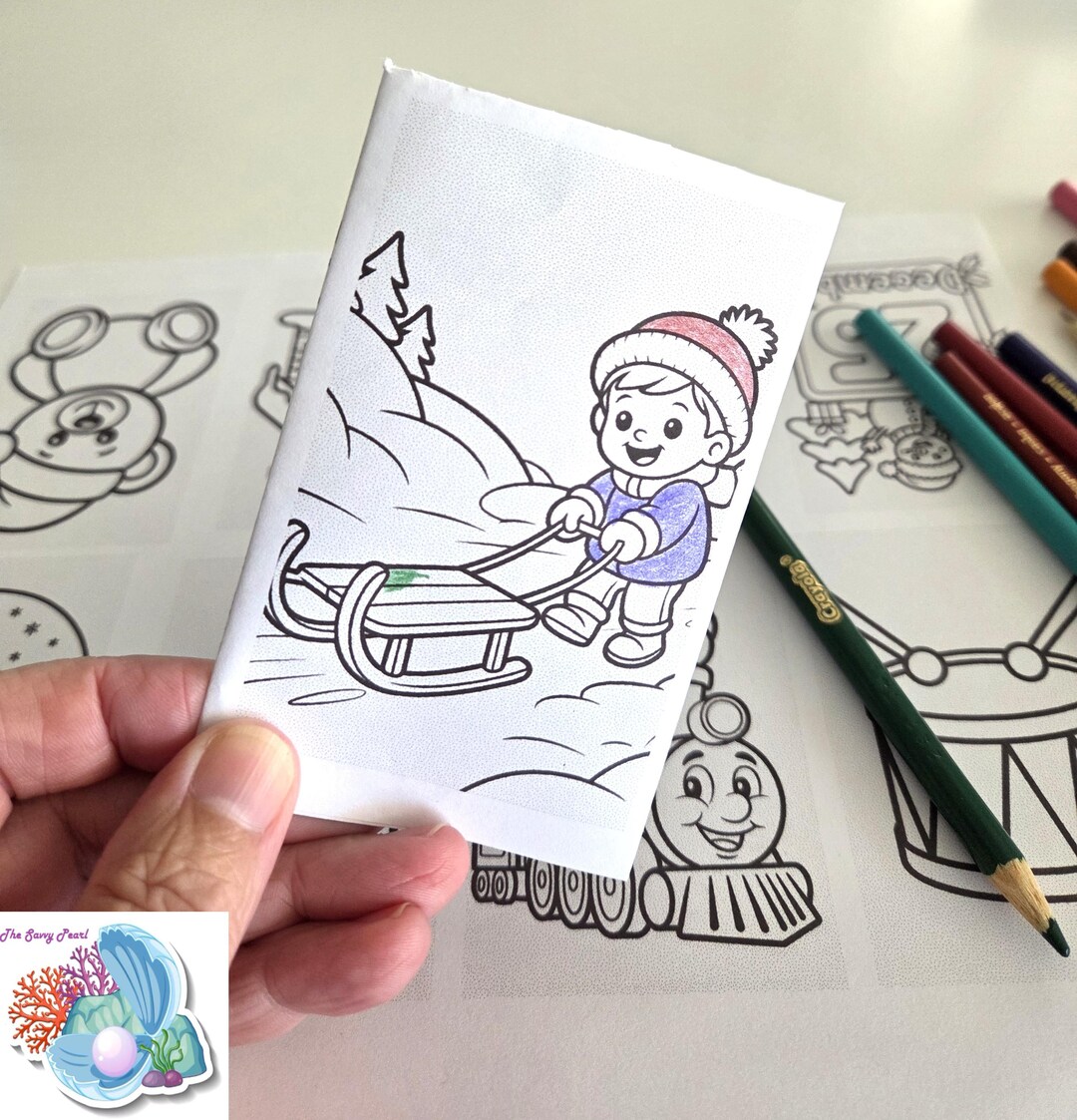 Mini Coloring Book, Christmas, Winter Time, Print, Fold, Cut, Plus Full ...