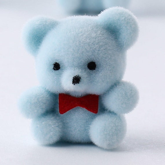 Miniature Blue Flocked Teddy Bears Add Them to Your Craft Projects Dollhouse Baby Shower Decor Collections Gift Ideas Tiny Game Piece Etsy