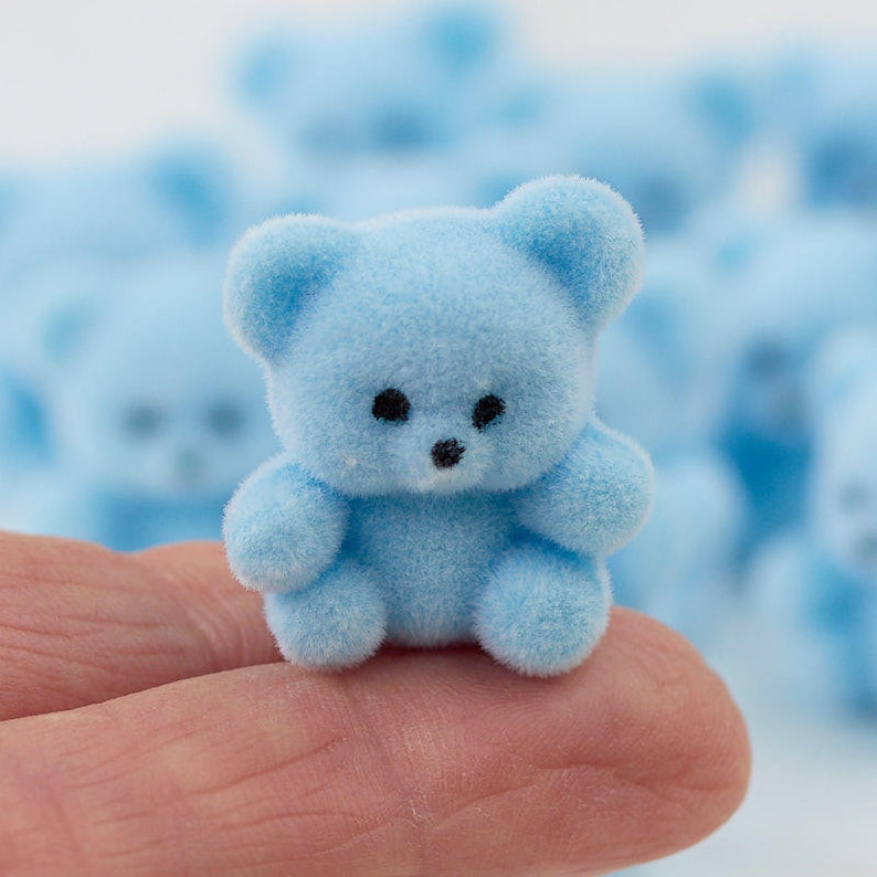 Miniature blue flocked teddy bears set of 3 | Etsy
