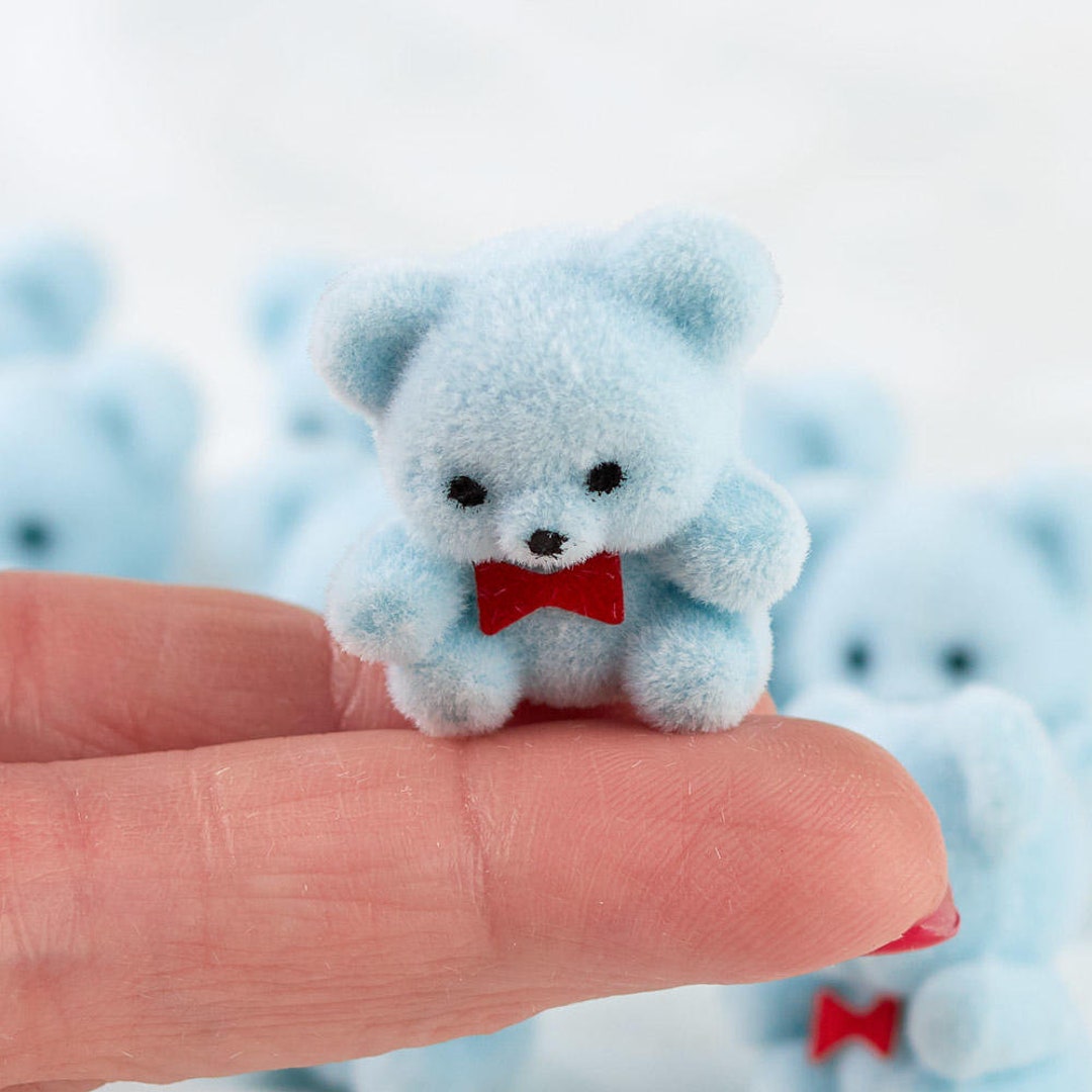 Miniature Blue Flocked Teddy Bears, Set of 3, Add Them to Your Craft ...