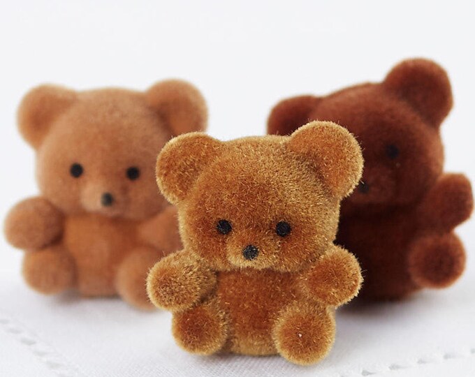Miniature Flocked Brown Bears, Set of 3, Craft Supplies, Cake Toppers ...